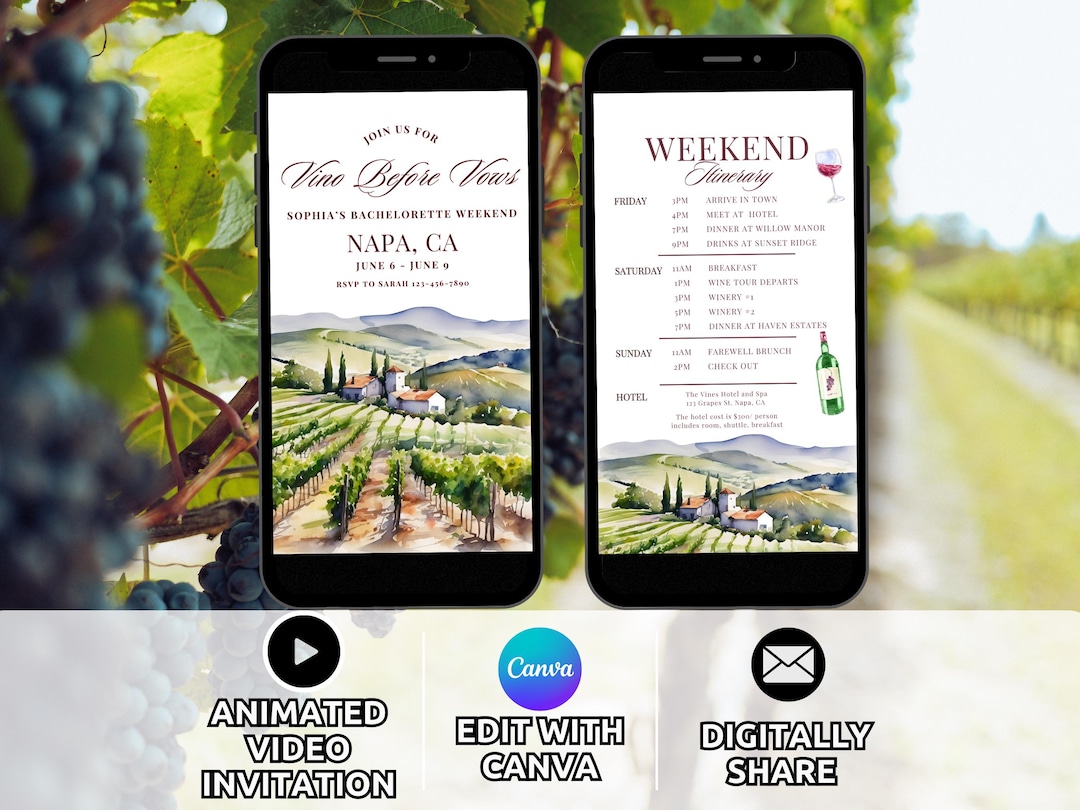 Winery Bachelorette Party Invitation & Itinerary Template, Animated ...