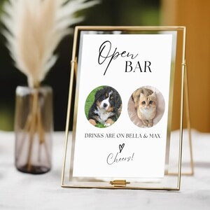 Open Bar Sign, Pet Photo Drink Sign Template, Modern Minimalist Wedding ...
