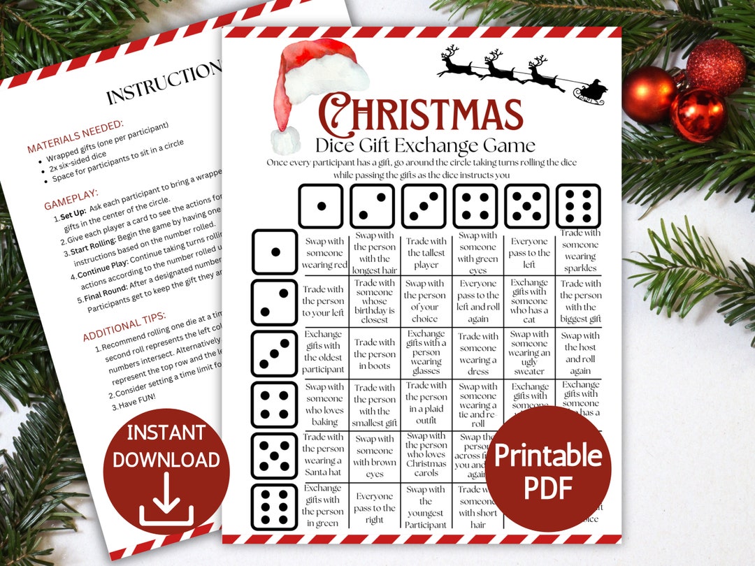 Christmas Gift Exchange Dice Game, Christmas Printable Game, Coworker ...