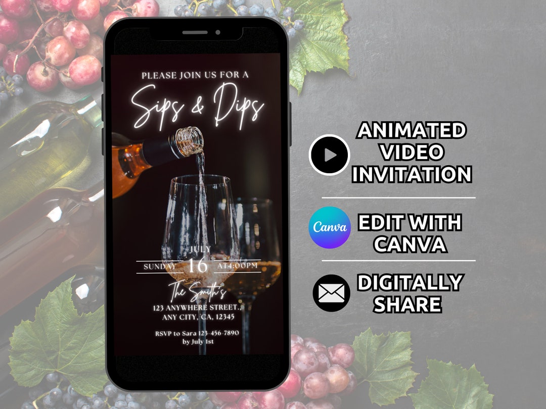 Sips Dips Charcuterie Invitation Template, Digital Wine and Cheese ...