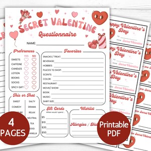 Retro Secret Valentine Survey Questionnaire, Galentines Gift Exchange ...