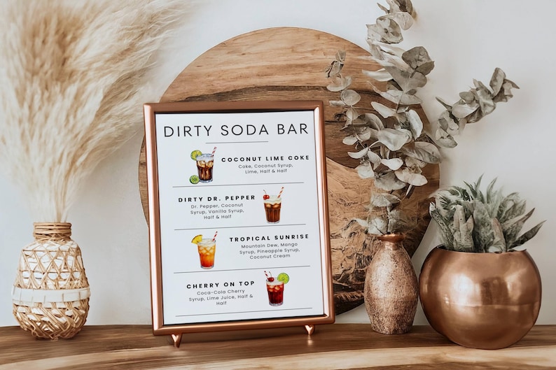 Dirty Soda Bar Sign, Soda Bar Mocktail Print, Signature Drink Recipes ...