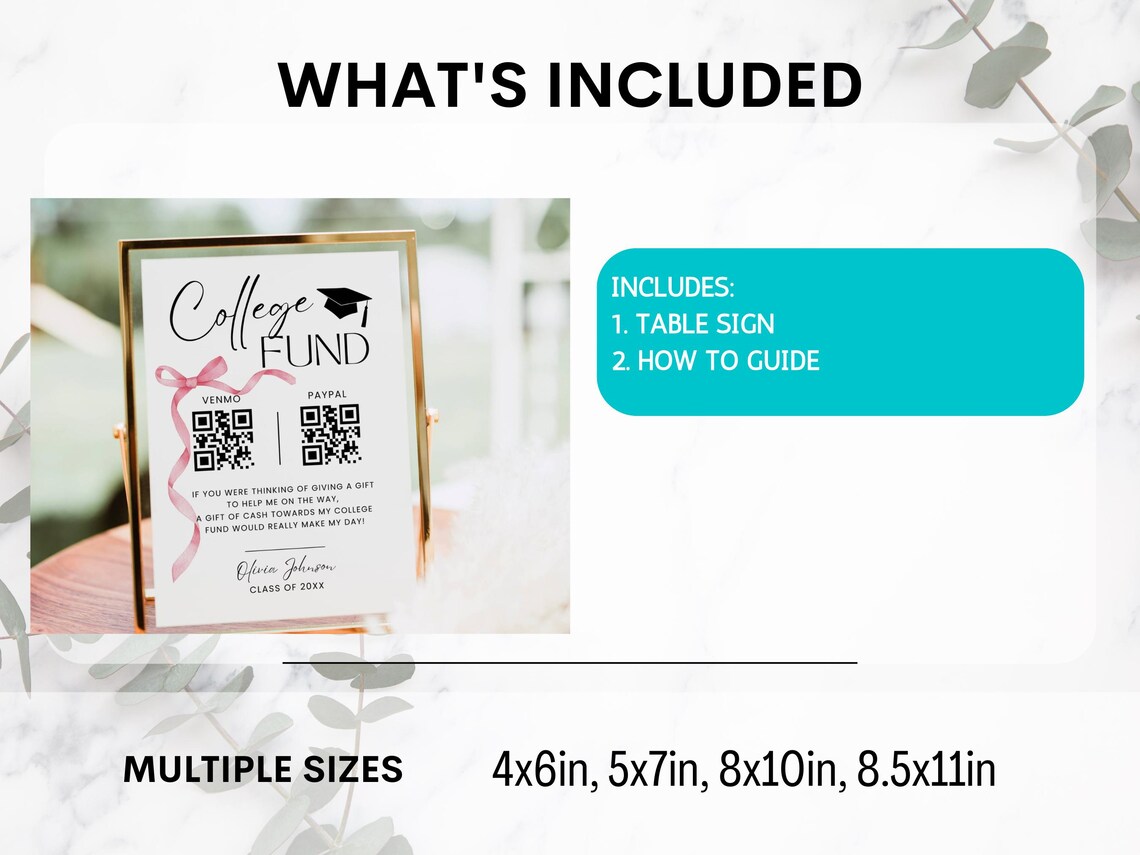 College Fund QR Code Sign Template, Modern Pink Bow Graduation Party ...