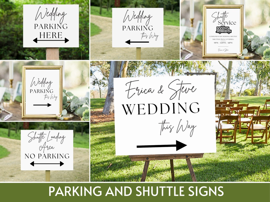 Minimalist Wedding Parking Sign Bundle, Editable Modern Wedding Shuttle ...