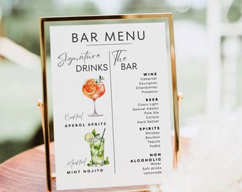 Signature Drink Sign Template, Signature Drink Bar Menu Template ...
