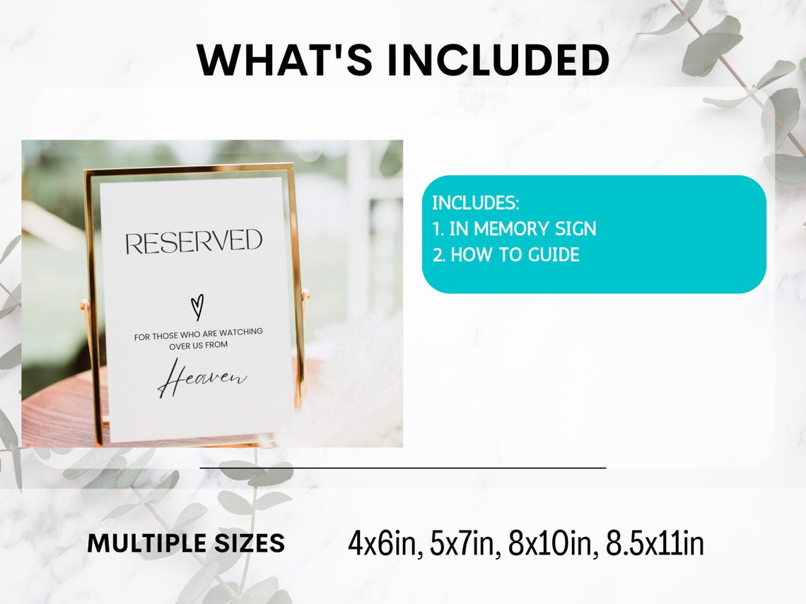 Reserved in Memory Sign Template, Wedding Memorial Sign Template, in ...
