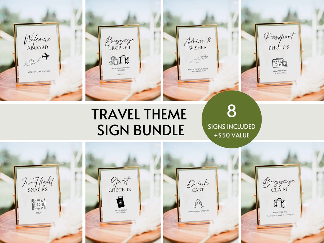 Travel Theme Sign Bundle for Weddings Baby Shower Editable, Airplane ...