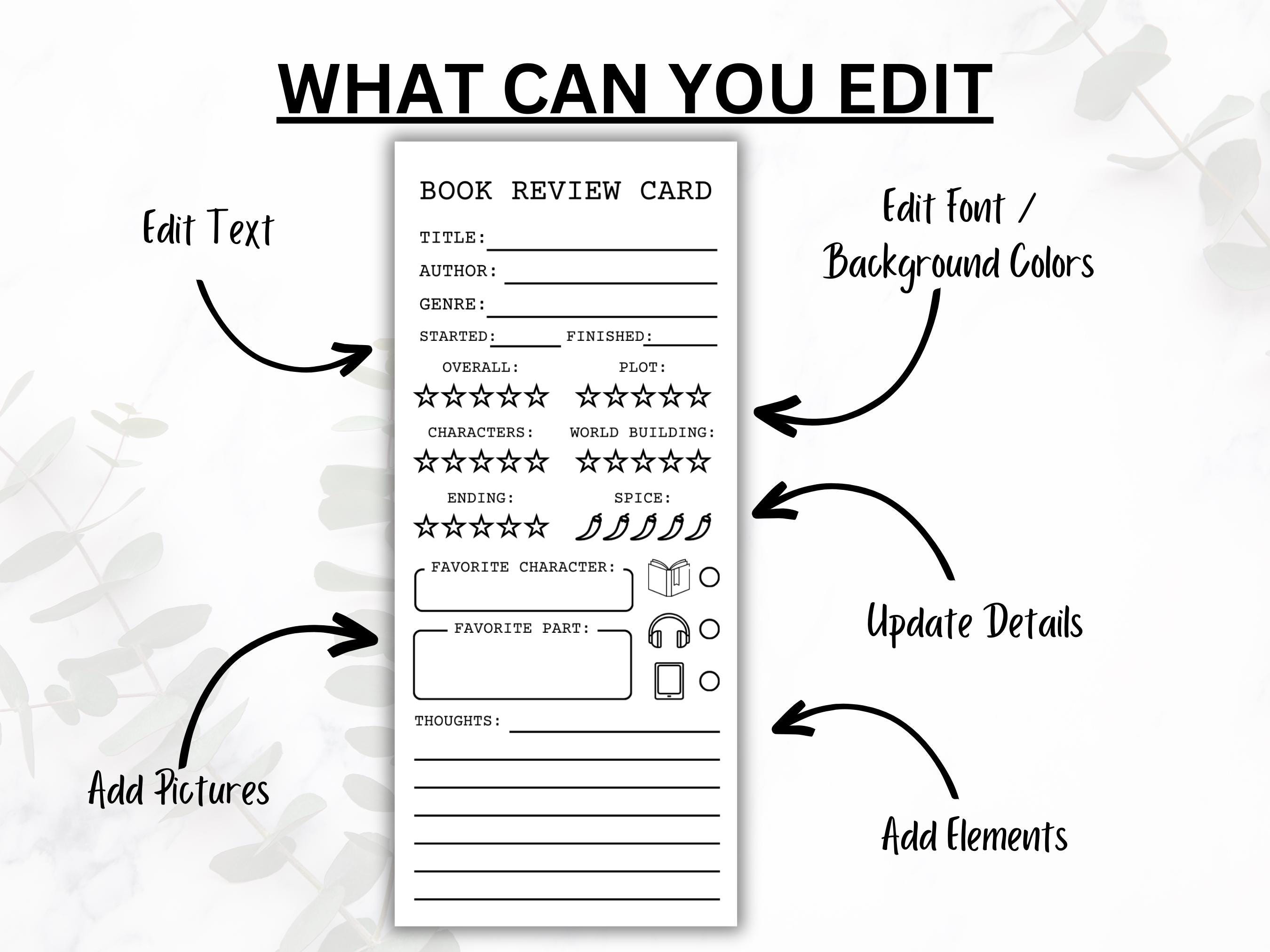 Book Review & Reading List Bookmark Bundle Printable Template, Book ...