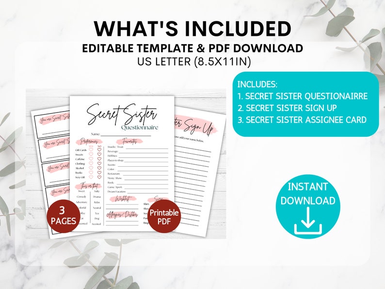 Secret Sister Survey Questionnaire, Christmas Gift Exchange Party ...