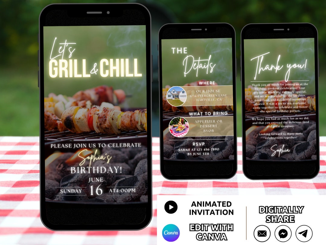 Digital Birthday BBQ Invitation Template, Grill and Chill Party Invite ...