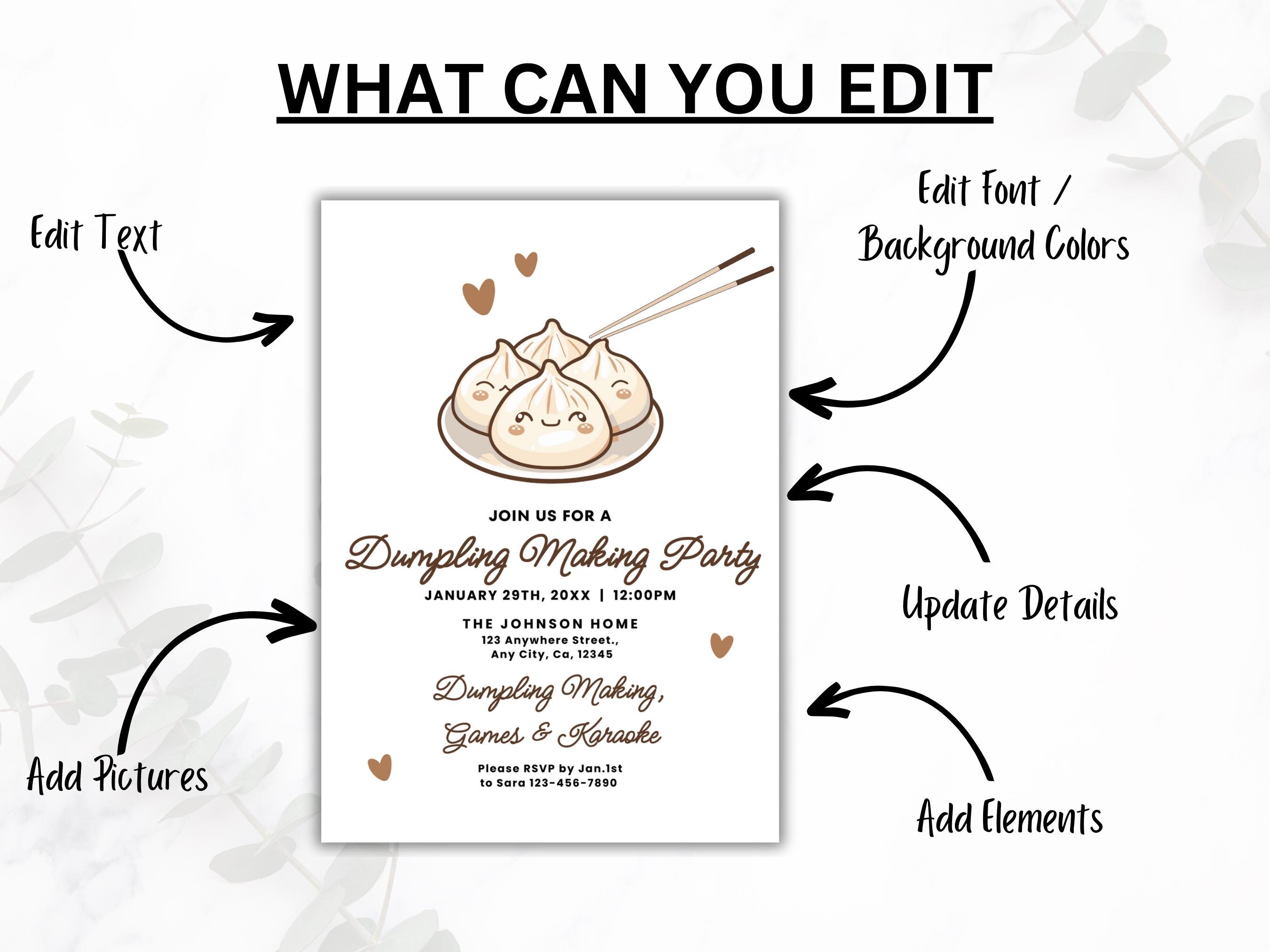 Dumpling Making Party Invite Template, Dumpling Party Invitation, Dim ...