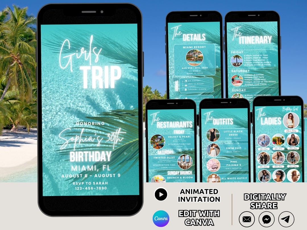 Digital Girls Trip Itinerary Template, Girls Birthday Weekend Invite ...