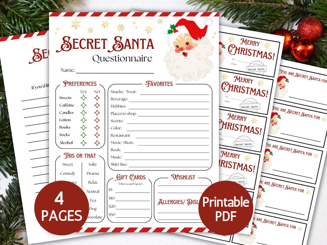 Secret Santa Survey Questionnaire, Coworker Office Gift Exchange Party ...