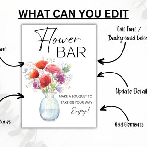Flower Bar Sign, Wildflower Bloom Bar Print Template, Floral Bridal ...