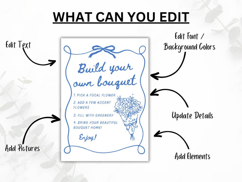 Flower Bar Sign, Build Your Own Bouquet Print Template, Floral Bridal ...