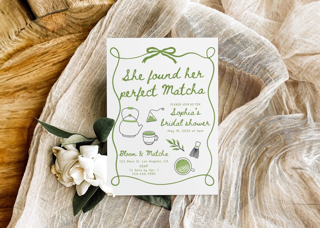 She Found Her Perfect Matcha Bridal Shower Invitation Template, Matcha ...