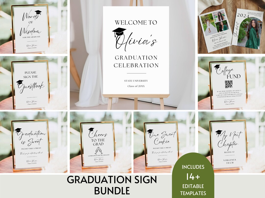 Graduation Party Sign Bundle Template, Graduation Table Signs, Grad ...