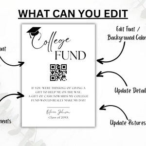 College Fund QR Code Sign Template, Modern Minimalist Graduation Party ...