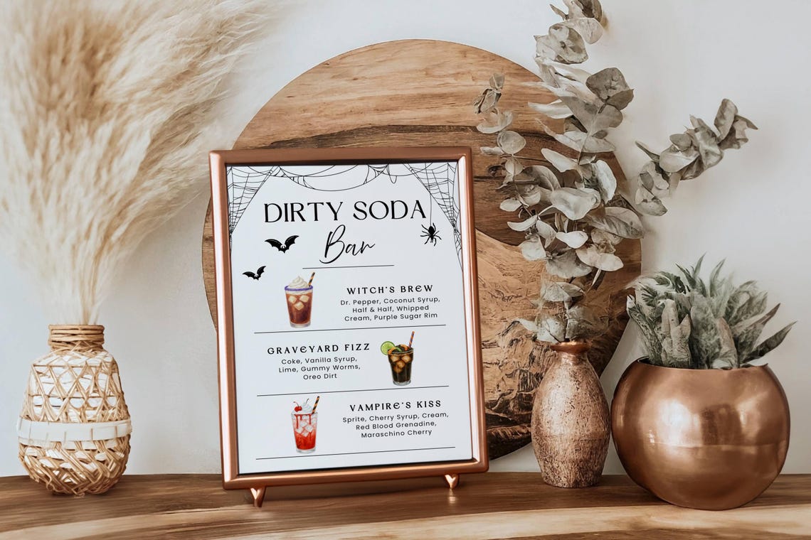 Halloween Dirty Soda Bar Sign, Spooky Soda Bar Mocktail, Signature ...