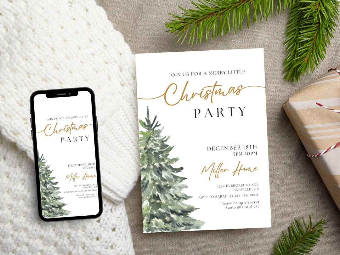 Editable Christmas Party Invitation, Holiday Dinner Party Invite ...