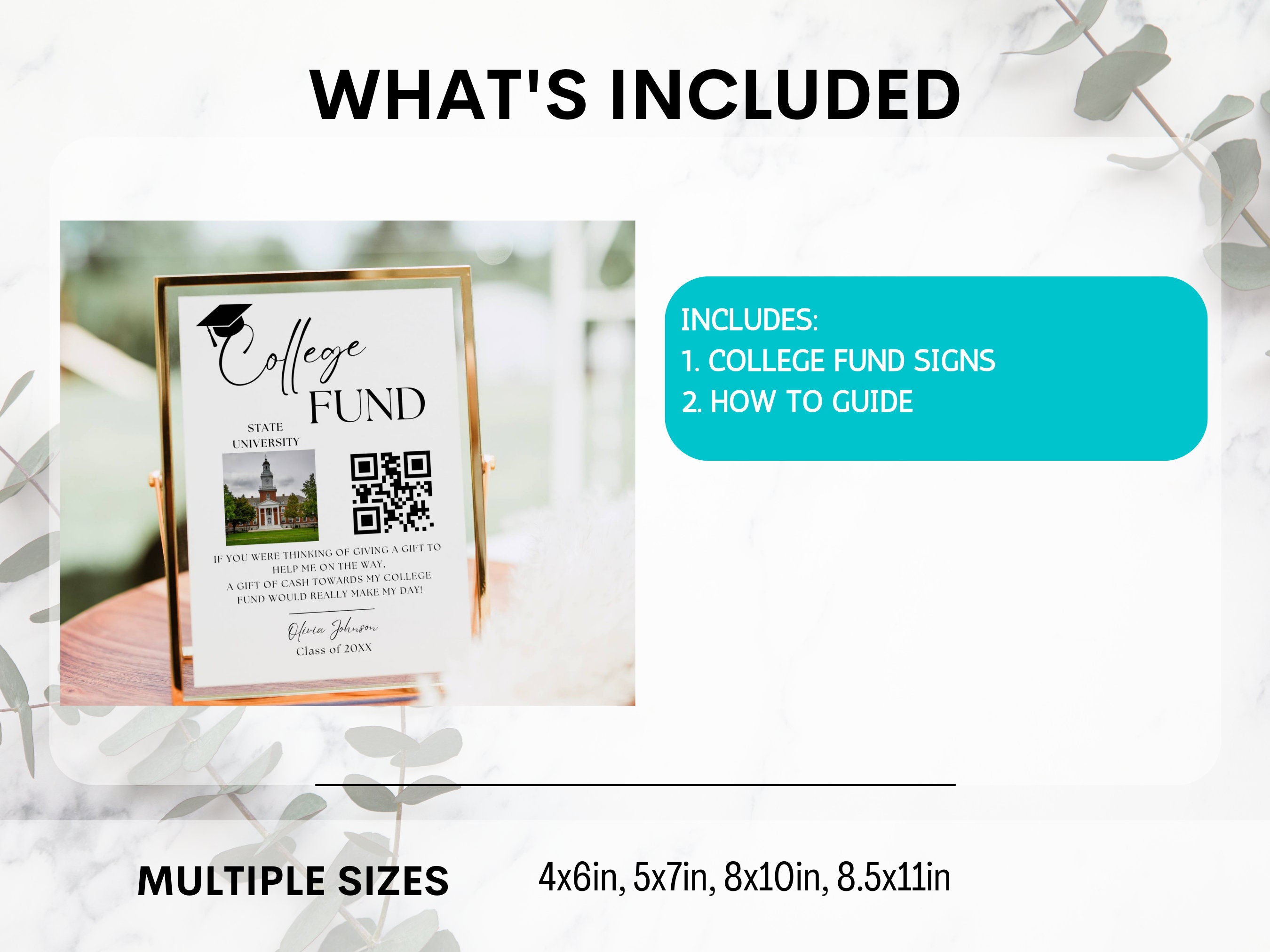 College Fund QR Code Sign Template, Modern Minimalist Graduation Party ...