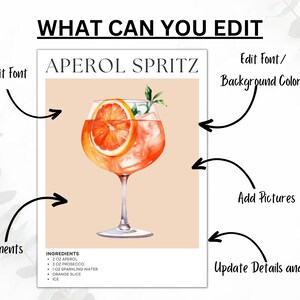 Aperol Spritz Bar Sign, Aperol Spritz Cocktail Print, Party Signature ...