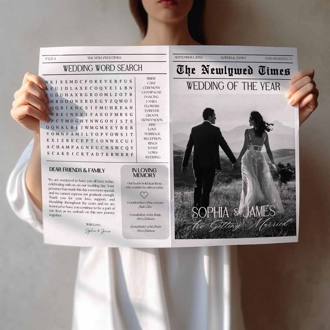 Newspaper Wedding Program Template, Editable Wedding Newspaper Program ...