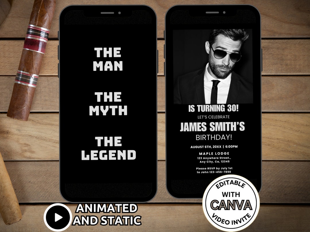 Digital Men Birthday Invitation Template, the Man the Myth the Legend ...