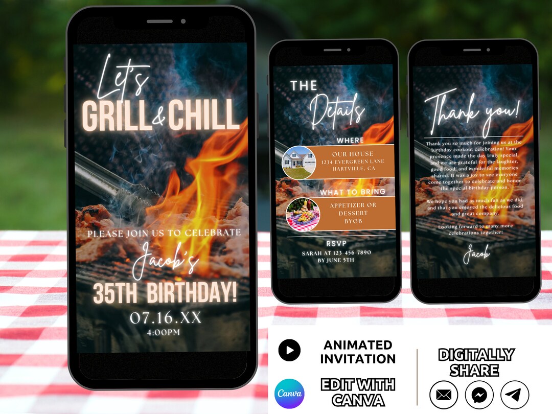 Digital Birthday BBQ Invitation Template, Grill and Chill Party Invite ...