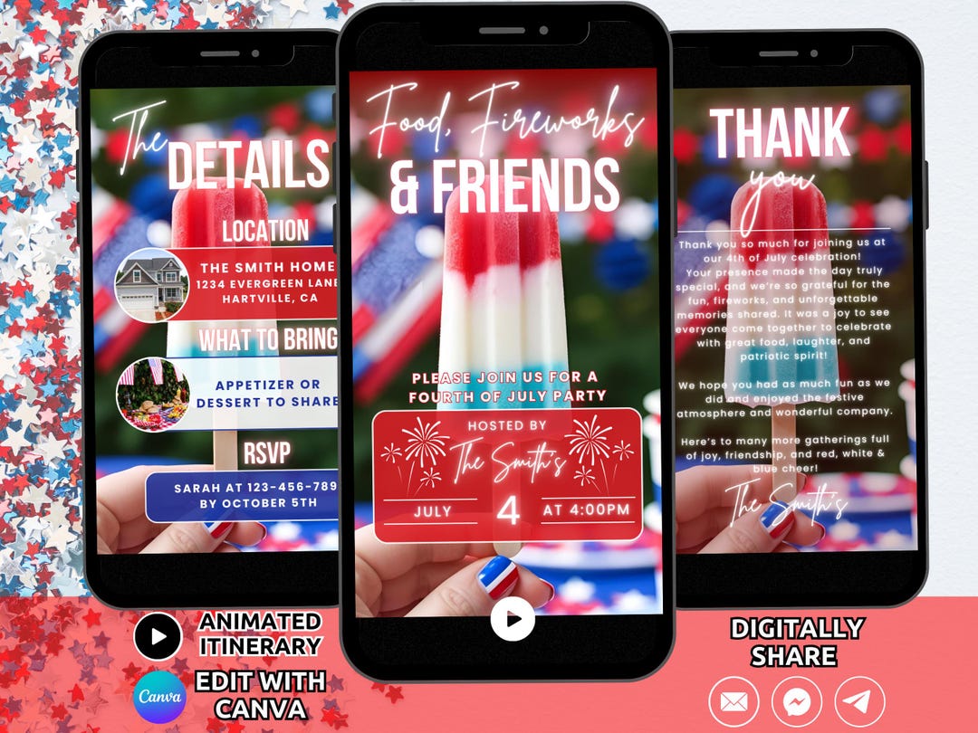 Digital 4th of July Party Invitation Template, Fourth of July BBQ ...