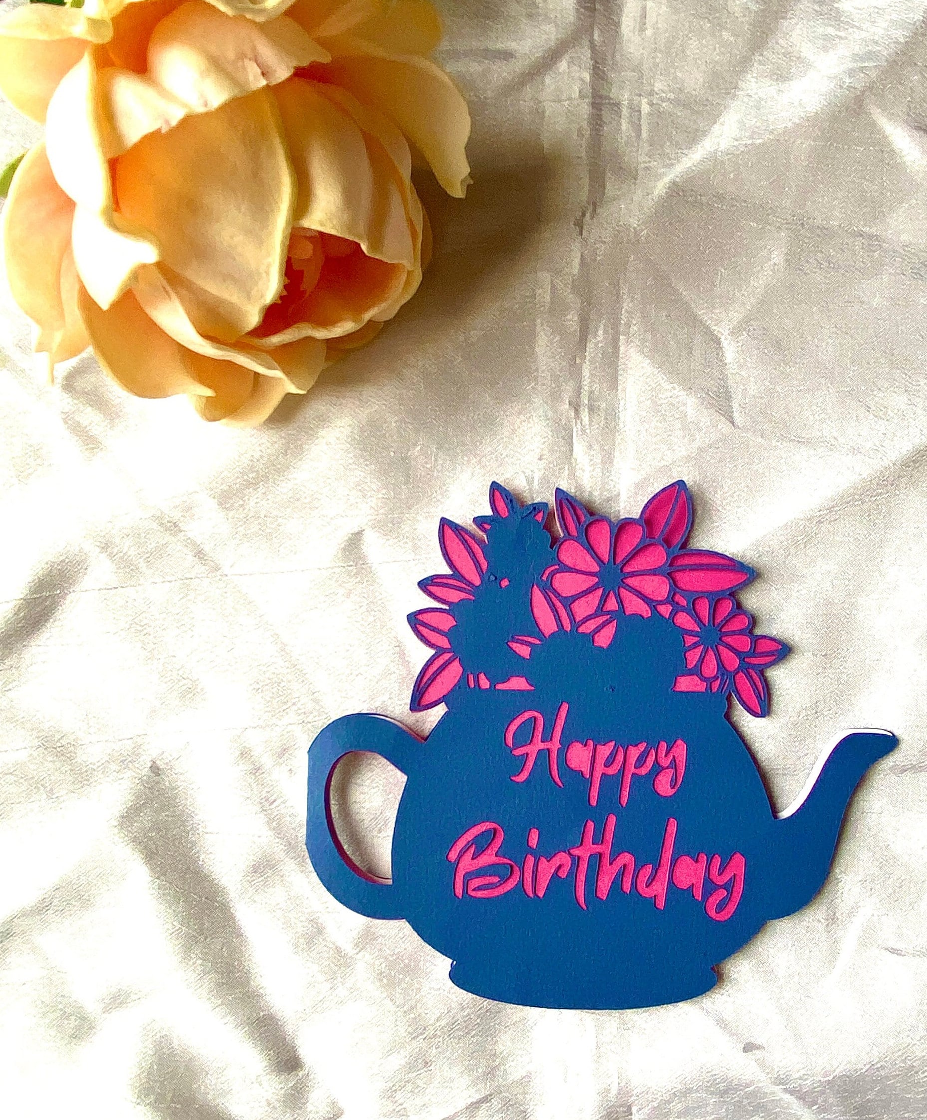Teapot Birthday Card With Flowers Template Floral Card for - Etsy