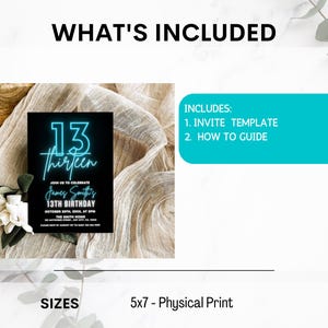 Blue Neon 13th Birthday Party Invitation Template, Cool Thirteen ...