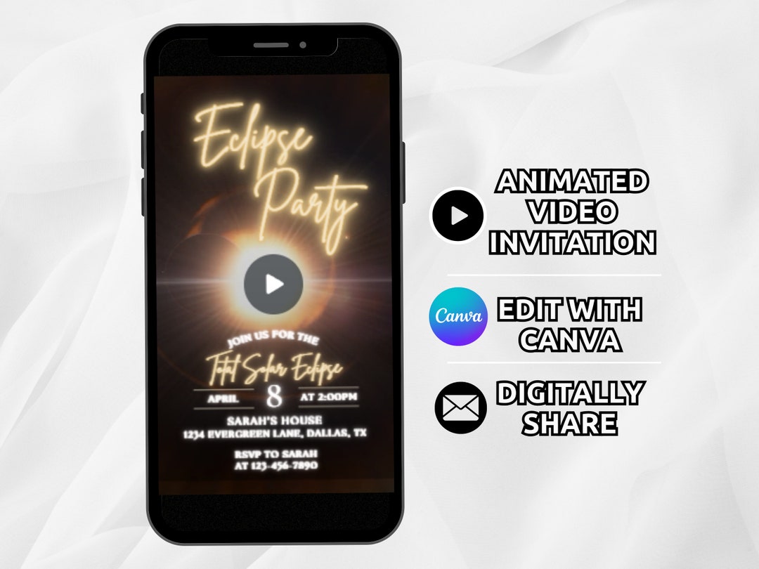 2024 Total Solar Eclipse Party Invitation, Digital Eclipse Viewing ...