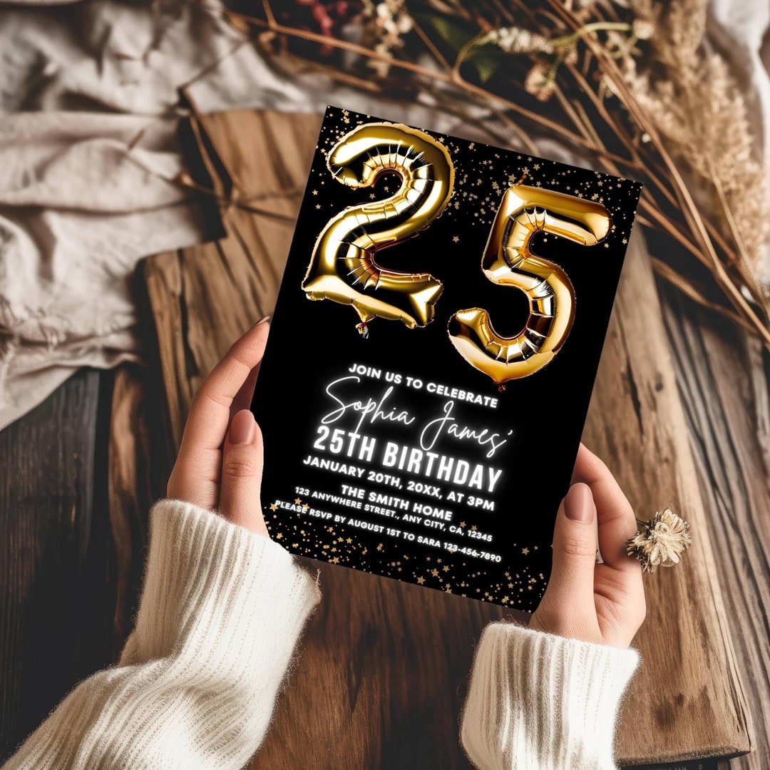 25th Birthday Party Invitation Template, Twenty Fifth Birthday Dinner ...