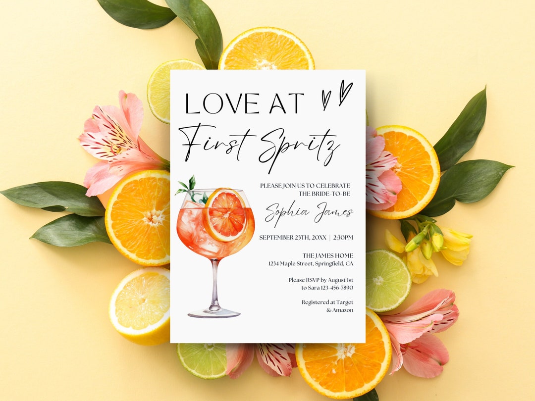 Aperol Spritz Bridal Shower Invitation Template, Love at First Spritz ...