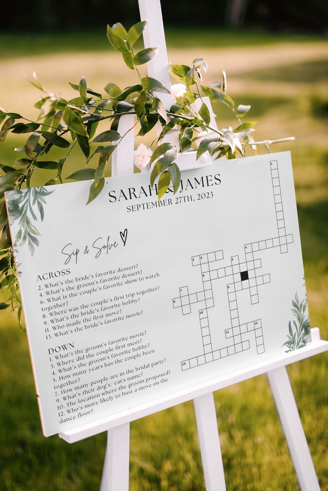 Custom Wedding Crossword Puzzle Sign, Wedding Sip and Solve Crossword ...