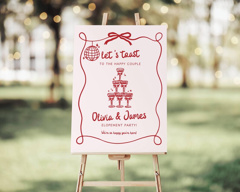 Modern Elopement Welcome Sign Template, Whimsical Hand Drawn Happily ...