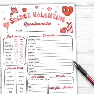 Retro Secret Valentine Survey Questionnaire, Galentines Gift Exchange ...