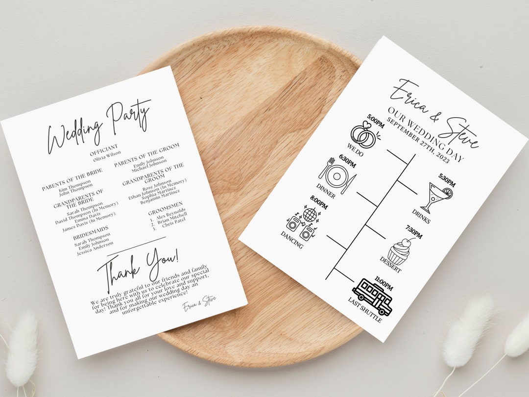 Minimalist Wedding Program Template, Modern Wedding Day Timeline, Editable Ceremony Program ...
