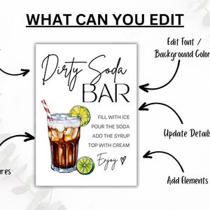 Dirty Soda Bar Sign, Soda Bar Mocktail Print, Signature Drink Bar Menu ...