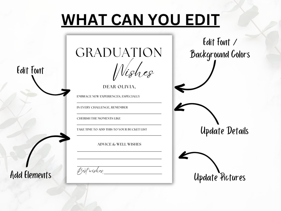 Graduation Advice and Wishes Card Template, Modern Grad Party Words of ...
