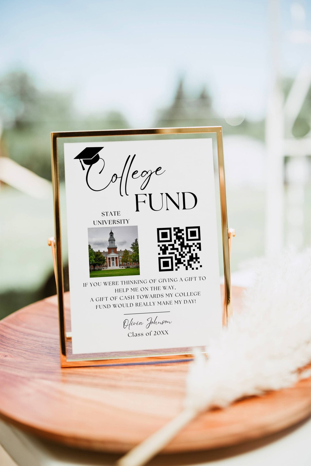 College Fund QR Code Sign Template, Modern Minimalist Graduation Party ...