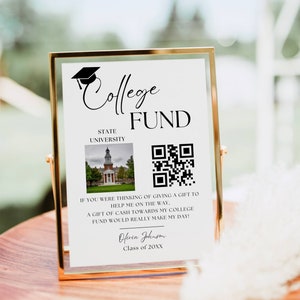 College Fund QR Code Sign Template, Modern Minimalist Graduation Party ...
