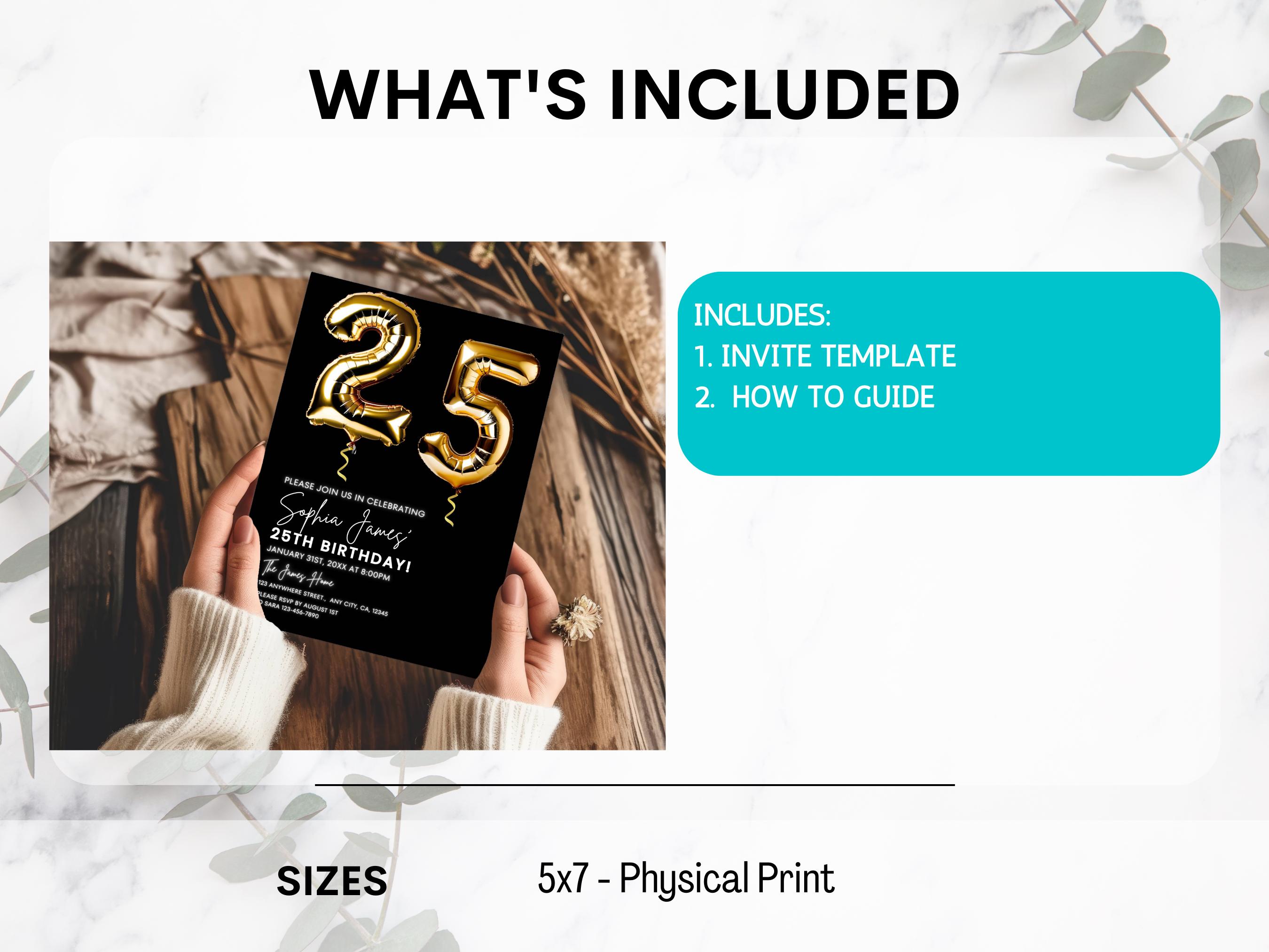 25th Birthday Party Invitation Template, Twenty Fifth Birthday Dinner ...