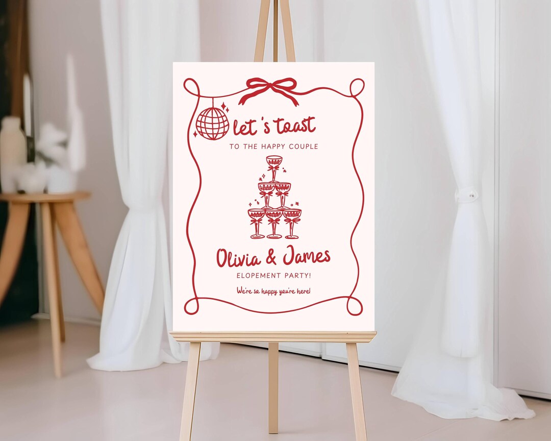 Modern Elopement Welcome Sign Template, Whimsical Hand Drawn Happily ...