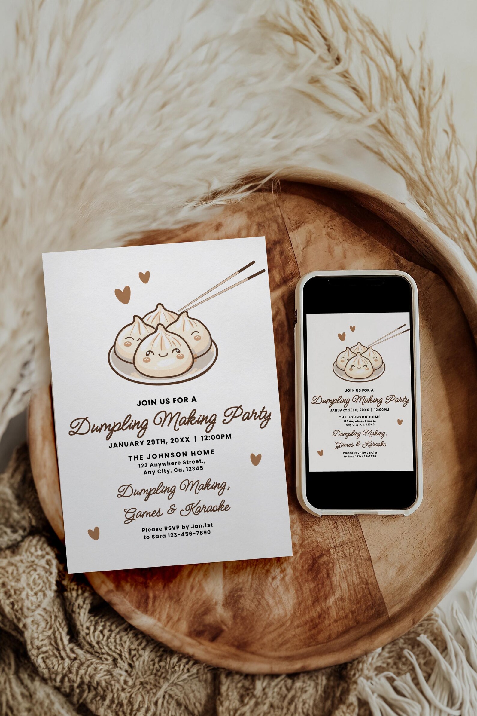 Dumpling Making Party Invite Template, Dumpling Party Invitation, Dim ...