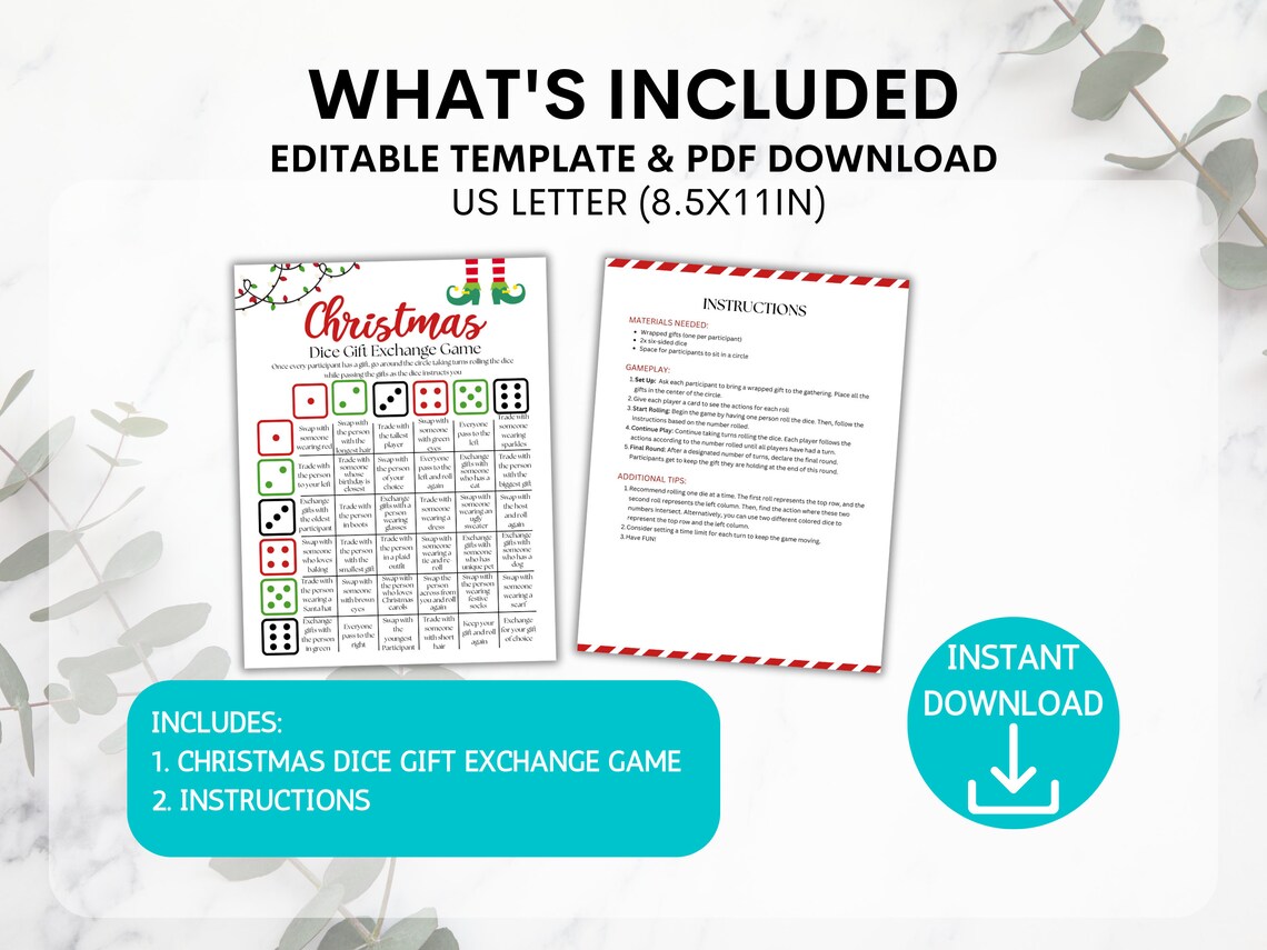 Christmas Gift Exchange Dice Game, Fun Christmas Printable Game ...