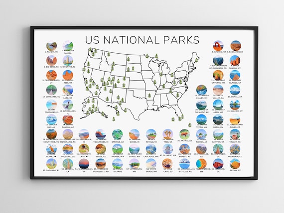 National Park Poster US National Parks Map Checklist Gift - Etsy