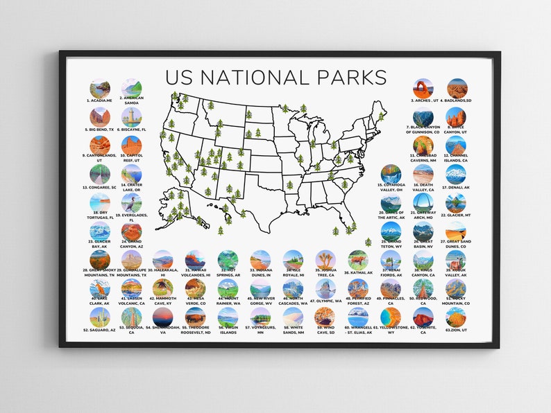National Park Poster, US National Parks Map Checklist Gift, Digital ...