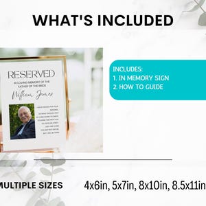 Reserved in Memory Sign Template, Wedding Memorial Sign Template, in ...